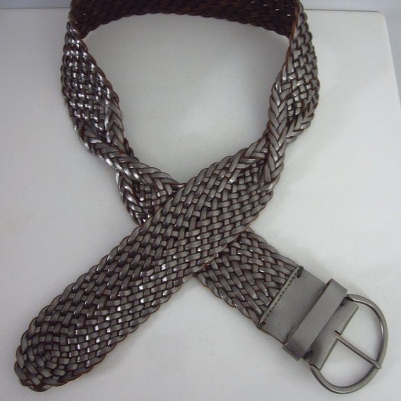 GAP | Accessories | New Gap Womens M Silver Metallic Leather Woven Belt Pewter Buckle 32 36 ...